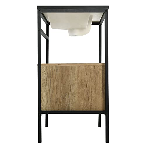 QuixotYDDZ 30" Freestanding Bathroom Vanity with Single Resin Sink, Bathroom Storage Cabinet and Sink Combo, Bathroom Cabinet with Door and Open Shelf for Apartment Dorm, Metal Frame, Black