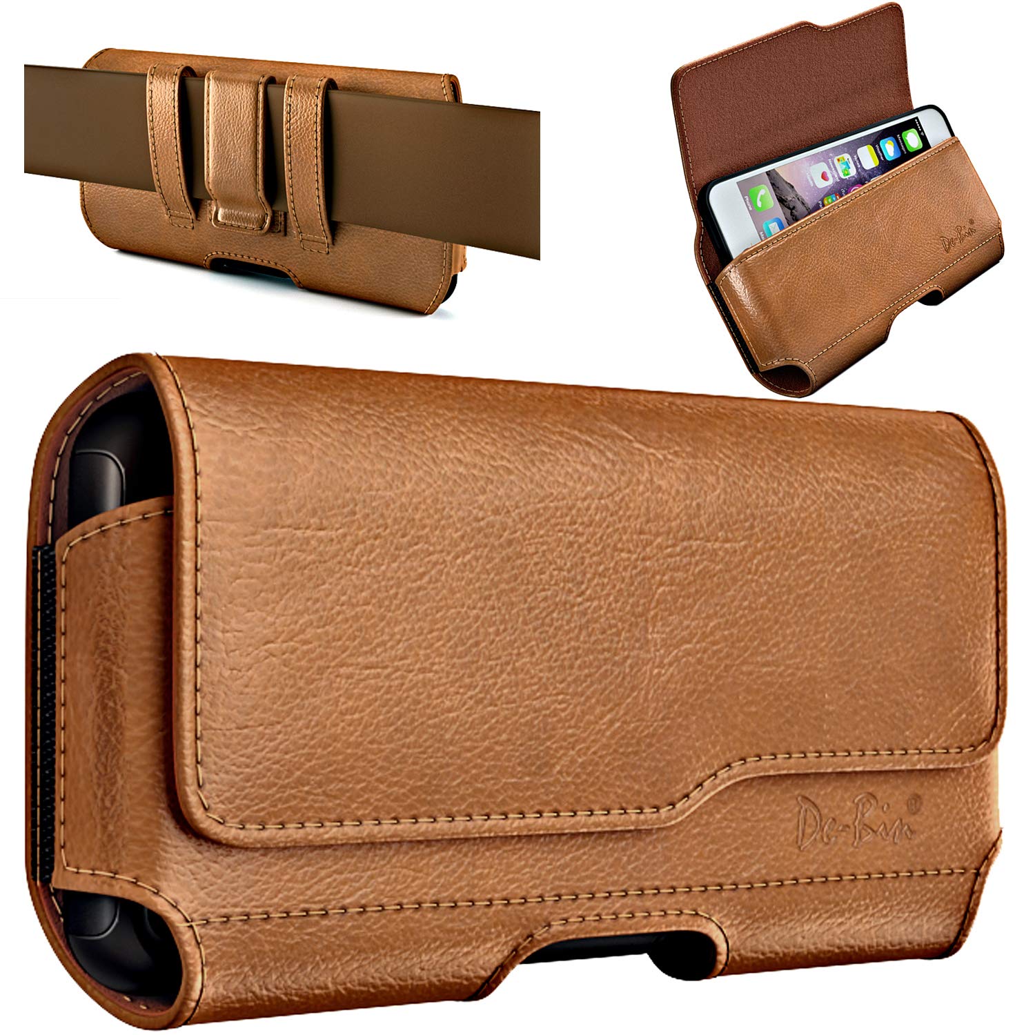 DeBin Case for Large iPhone Plus, Pro Max Cell Phones, Samsung Galaxy S24+ Plus 5G to S10+ Plus Smartphones – Cellphone Belt Holder Clip Holster Carry Pouch Man Women (Fits Phone with Case on) Brown