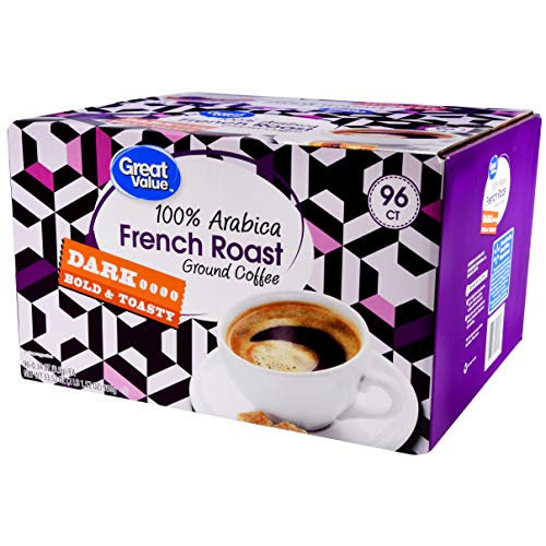 Great Value 100% Arabica French Roast Coffee Pods, Dark Roast, 96 Count