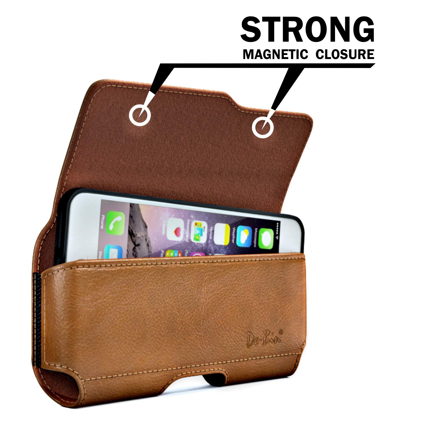 DeBin Case for Large iPhone Plus, Pro Max Cell Phones, Samsung Galaxy S24+ Plus 5G to S10+ Plus Smartphones – Cellphone Belt Holder Clip Holster Carry Pouch Man Women (Fits Phone with Case on) Brown