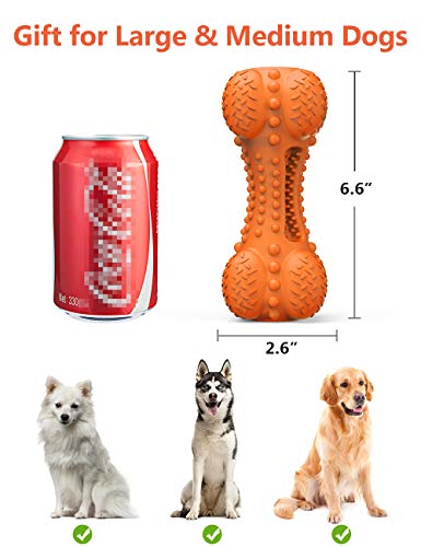 SCHITEC Squeaky Dog Chew Toy, Tough Durable Natural Rubber Bone with Toothbrush, Indestructible for Aggressive Chewers Large Medium Breed Teeth Cleaning