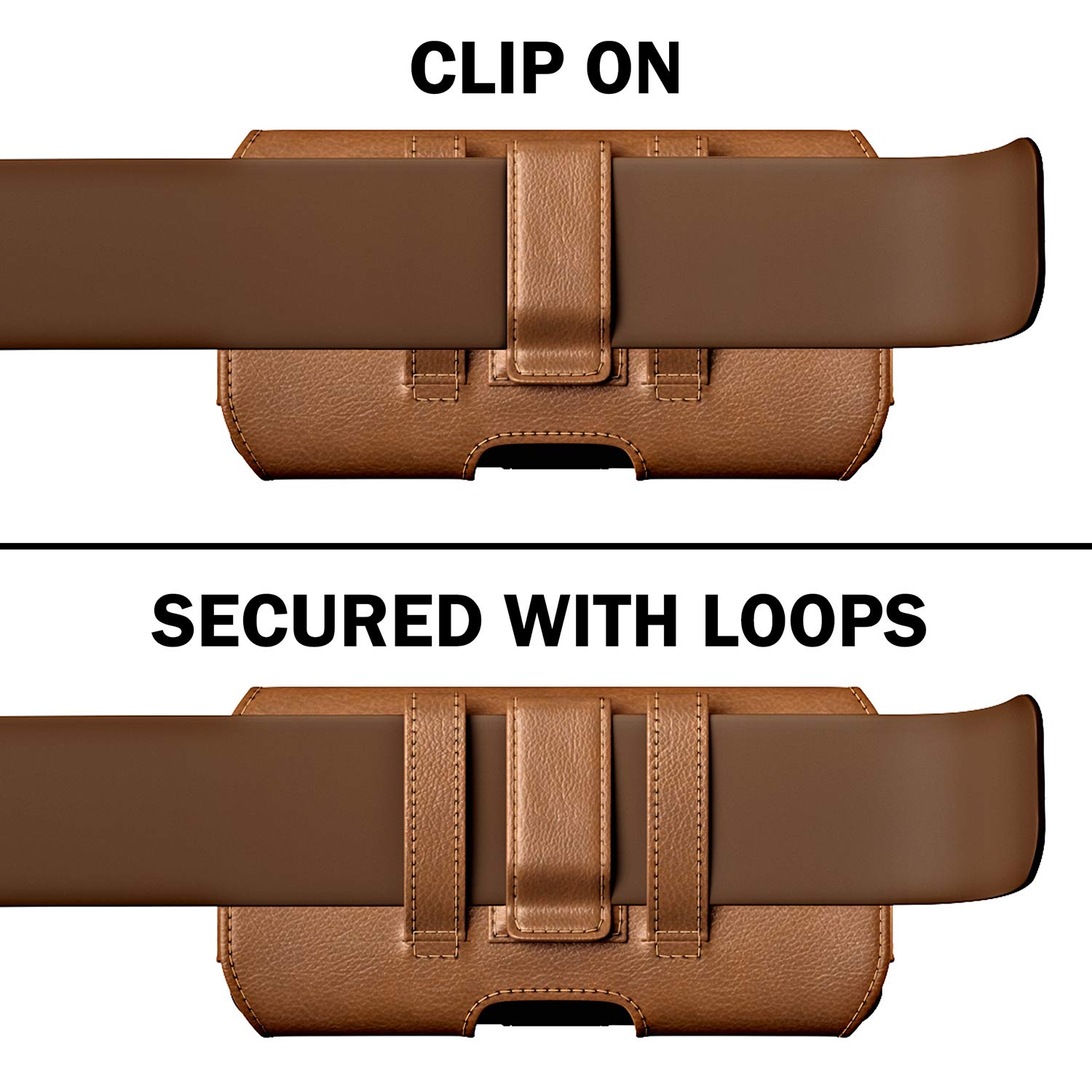 DeBin Case for Large iPhone Plus, Pro Max Cell Phones, Samsung Galaxy S24+ Plus 5G to S10+ Plus Smartphones – Cellphone Belt Holder Clip Holster Carry Pouch Man Women (Fits Phone with Case on) Brown