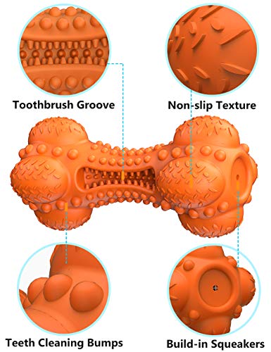 SCHITEC Squeaky Dog Chew Toy, Tough Durable Natural Rubber Bone with Toothbrush, Indestructible for Aggressive Chewers Large Medium Breed Teeth Cleaning