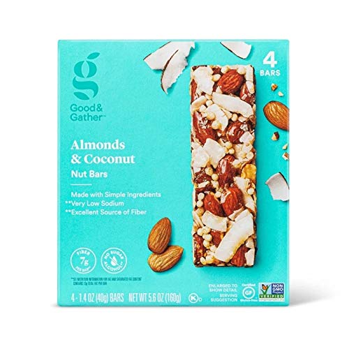 Organic Almonds and Coconut Fruit and Nut Bar Gluten Free Nutrition Healthy Snack with Calcium, Iron and Potassium, 4 Bars