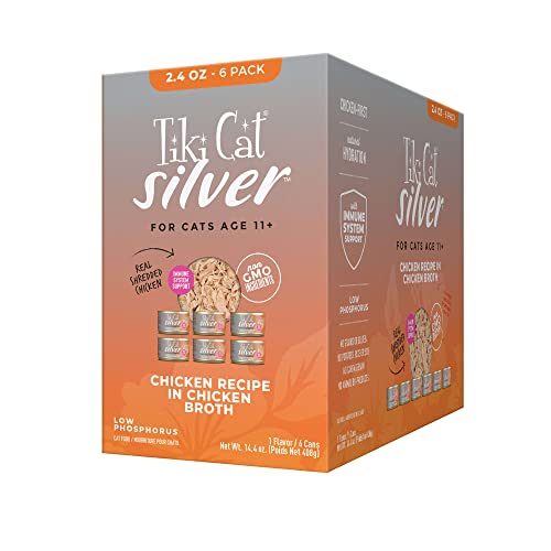 Tiki Cat Silver Wet Cat Food for Seniors, Chicken, 2.4 oz. Cans (6 Count)