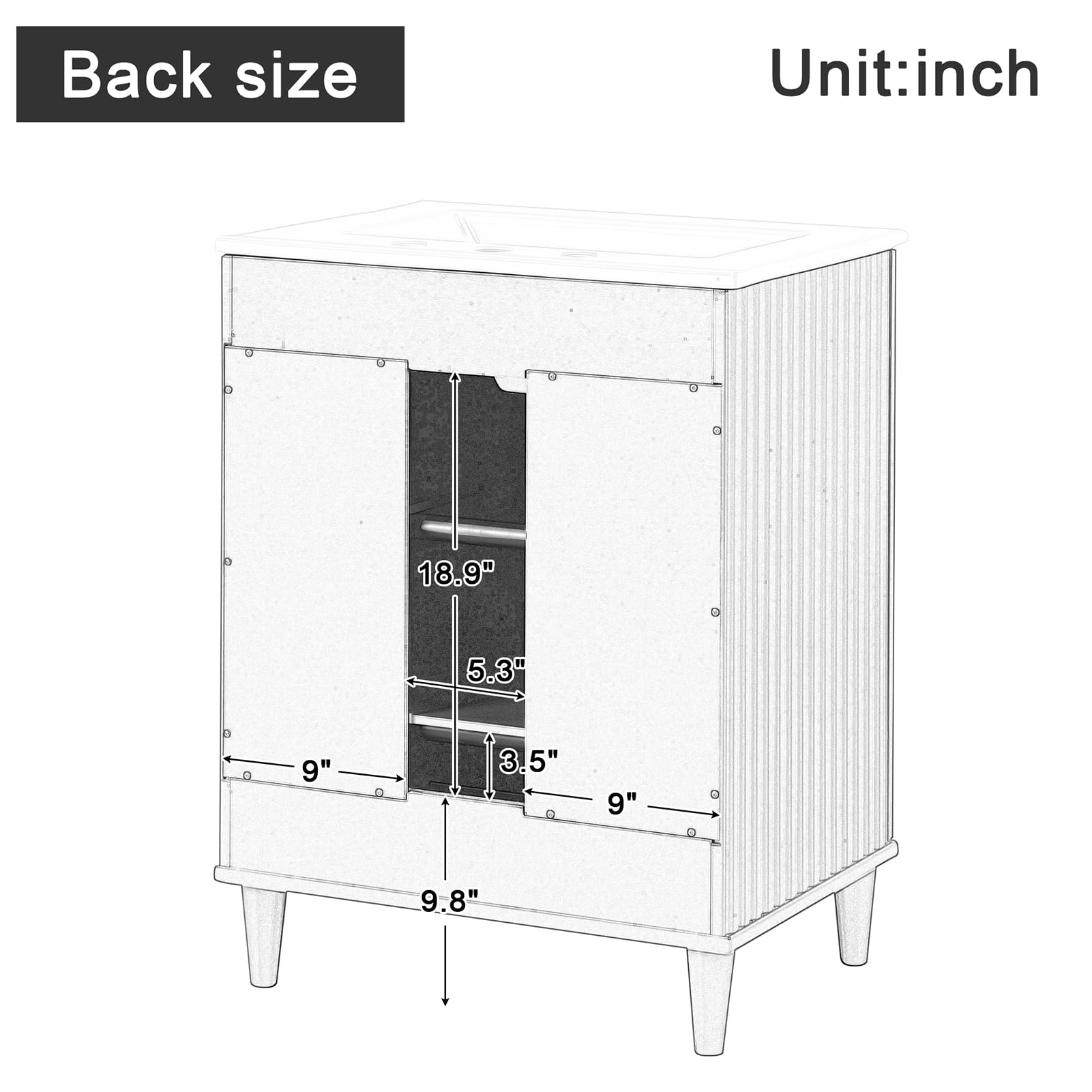 24" Bathroom Vanity Sink Combo, Freestanding Single Basin Vanity Set with Two Doors and Adjustable Shelves Solid Wood Bathroom Sink Cabinet, White