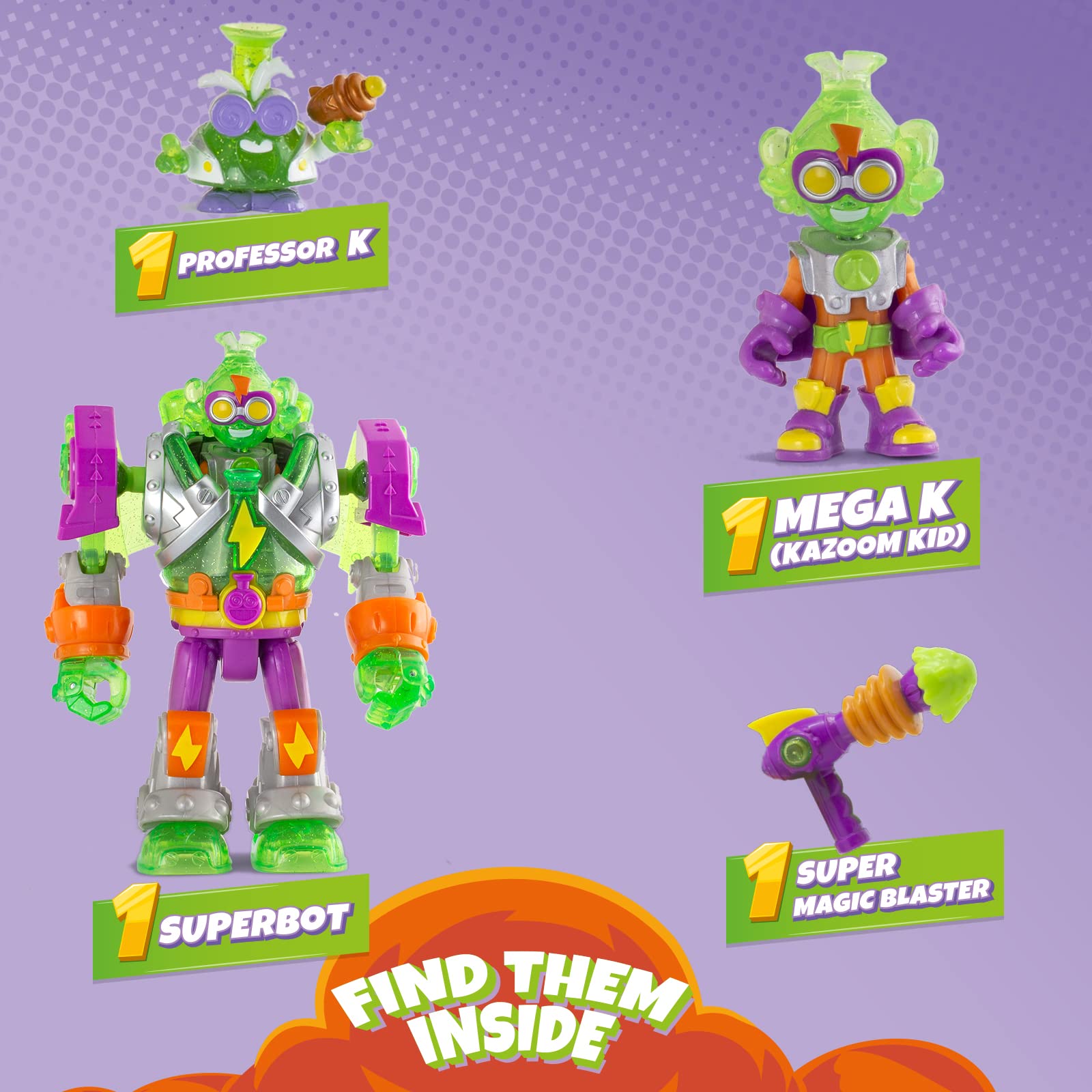 SUPERTHINGS - Mega-K Superbot, Articulated Villain Robot with Combat Accessories, 1 Exclusive Kazoom Kid, Multicoloured, One Size