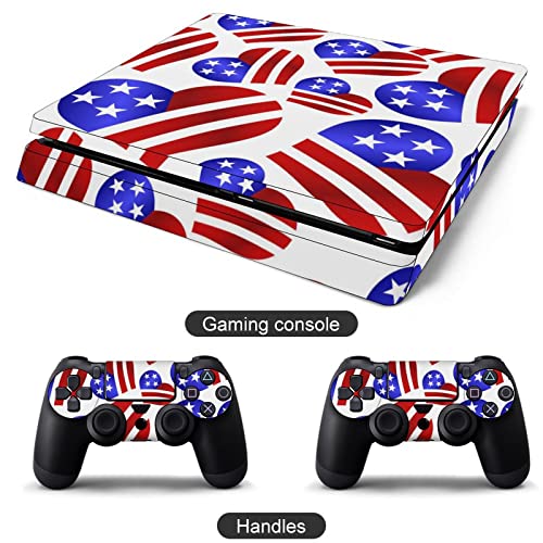 USA Colors Hearth Shape Sticker for P-S4 Controller Full Protective Skin Cover Design Wrap Decal Sticker Compatible with P-S4 Print