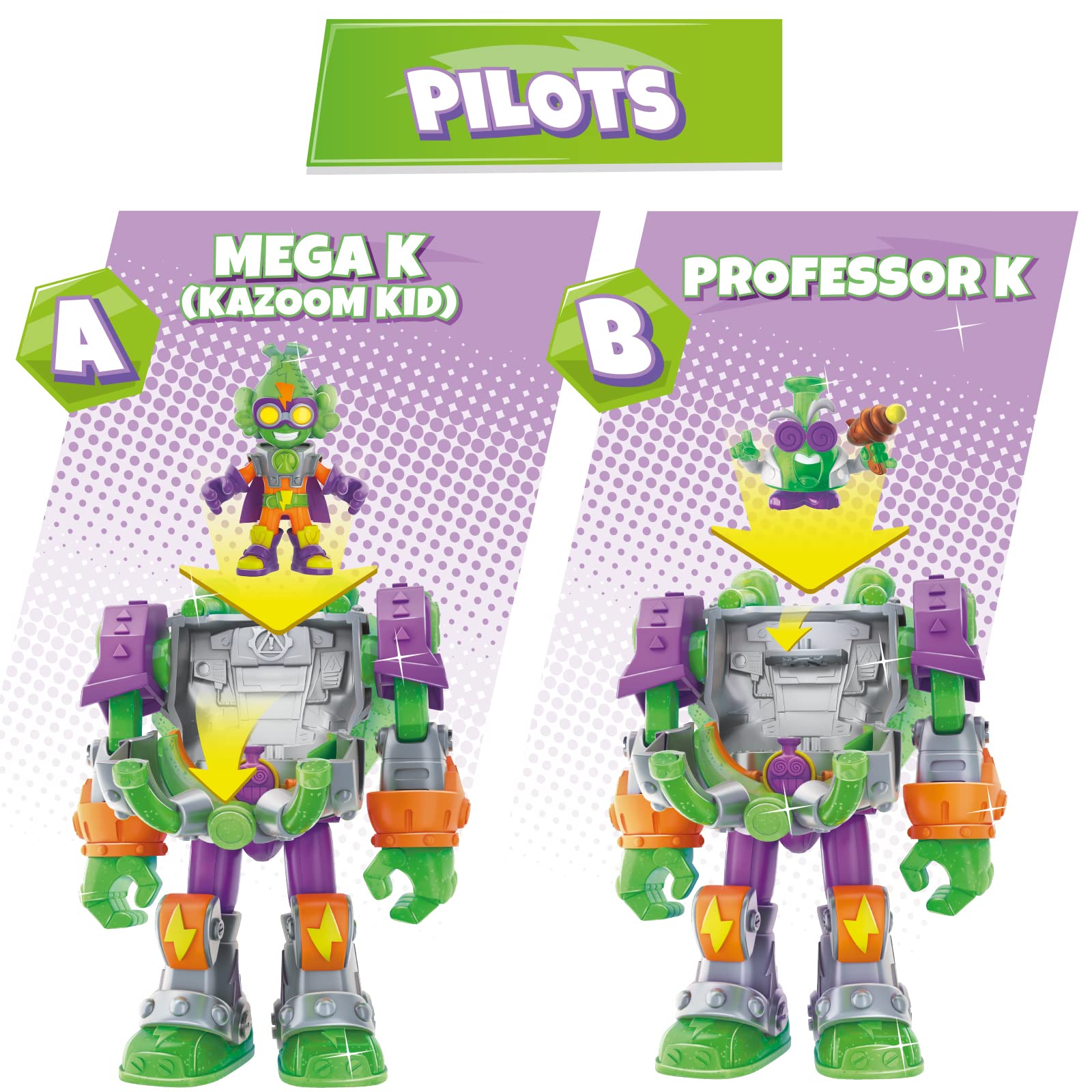 SUPERTHINGS - Mega-K Superbot, Articulated Villain Robot with Combat Accessories, 1 Exclusive Kazoom Kid, Multicoloured, One Size