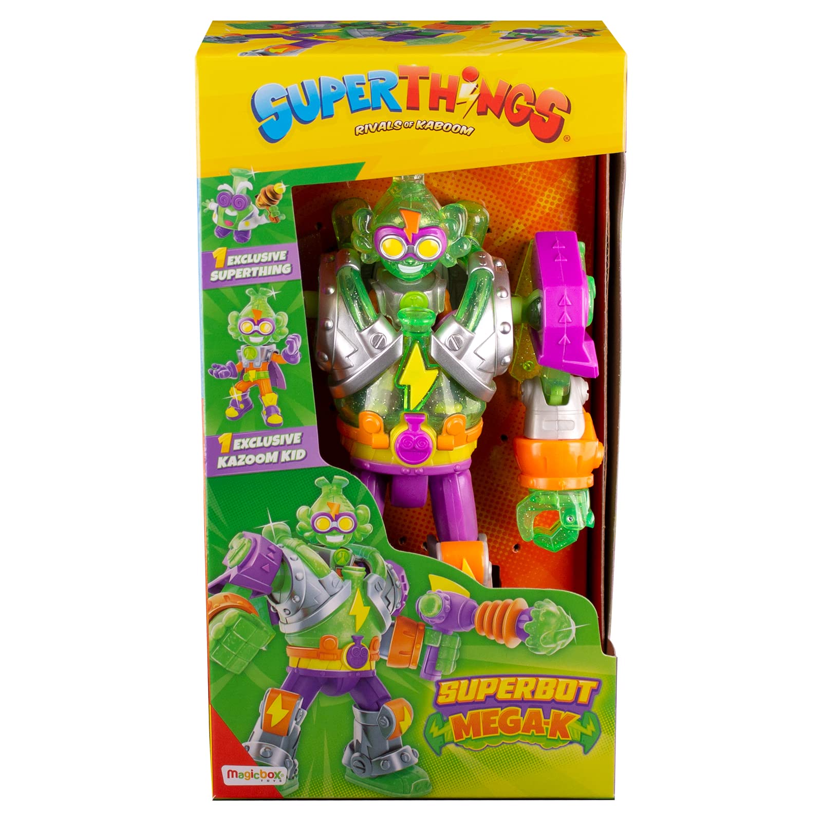 SUPERTHINGS - Mega-K Superbot, Articulated Villain Robot with Combat Accessories, 1 Exclusive Kazoom Kid, Multicoloured, One Size