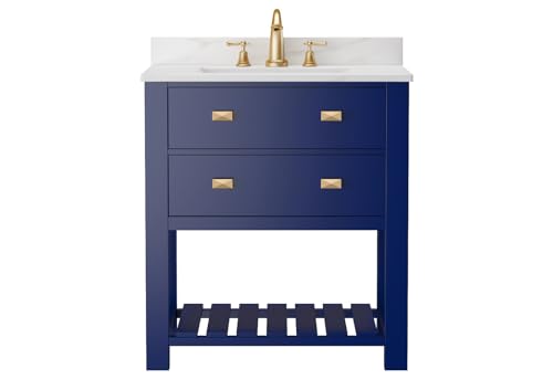 PULLAFUN Vanity Sink Combo Featuring a Marble Countertop, Bathroom Sink Cabinet and Home Decor Bathroom Vanities, Blue, 30 inch Vanity with Sink