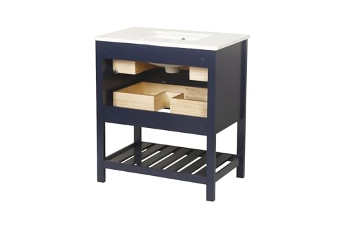 PULLAFUN Vanity Sink Combo Featuring a Marble Countertop, Bathroom Sink Cabinet and Home Decor Bathroom Vanities, Blue, 30 inch Vanity with Sink