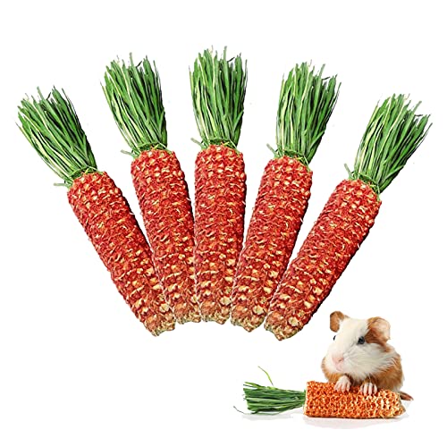 PStarDMoon Natural Guinea Pig Chew Toy, Dried Corn Sticks with Timothy Hay, Molar Toys for Bunnies Rabbits Chinchilla Hamsters Guinea Pigs Gerbils Groundhog Squirrels (5 PCS )