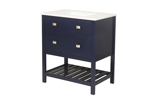 PULLAFUN Vanity Sink Combo Featuring a Marble Countertop, Bathroom Sink Cabinet and Home Decor Bathroom Vanities, Blue, 30 inch Vanity with Sink
