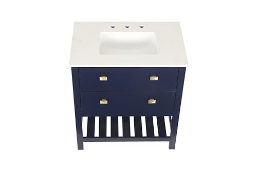 PULLAFUN Vanity Sink Combo Featuring a Marble Countertop, Bathroom Sink Cabinet and Home Decor Bathroom Vanities, Blue, 30 inch Vanity with Sink