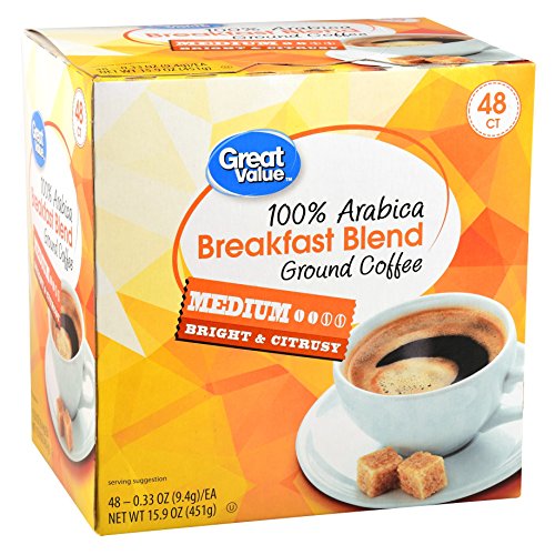 Great Value Breakfast Blend Medium Roast Coffee K-Cups, 0.33 oz, 48 count