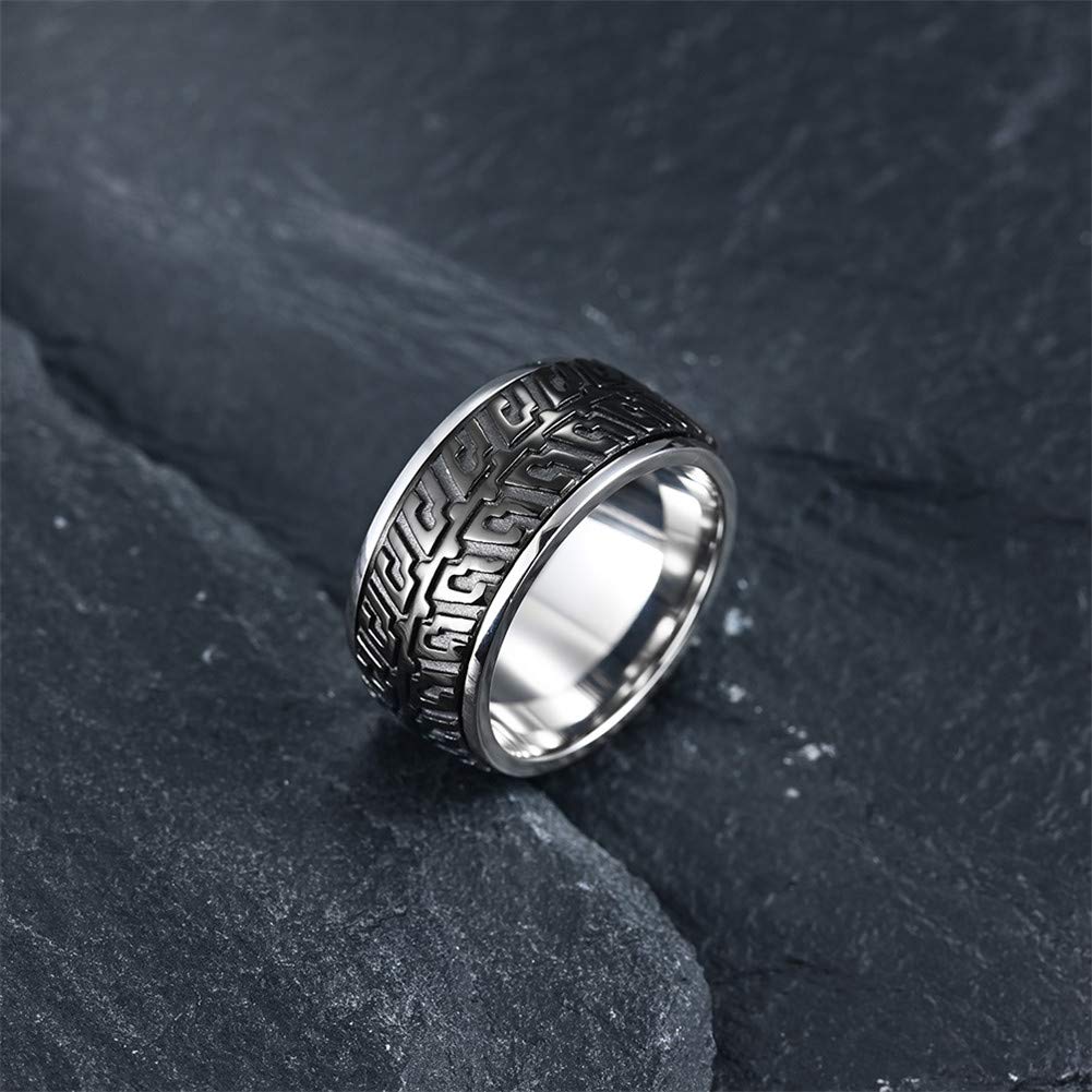 INRENG Men's Fashion Stainless Steel Spinner Ring Cool Car Motorcycle Tire Tread Biker Rings Band Black Size 8