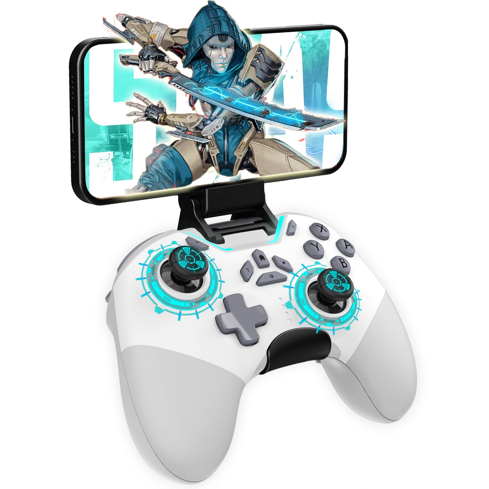 Bluetooth Controller for Switch/PC/iPhone/Android/Apple Arcade MFi Games/TV/Steam, Pro Wireless Game Controller Remote Gamepad with Phone Clip with Lock Speed/6-Axis Gyro/Dual Motors/Turbo/Switch Key