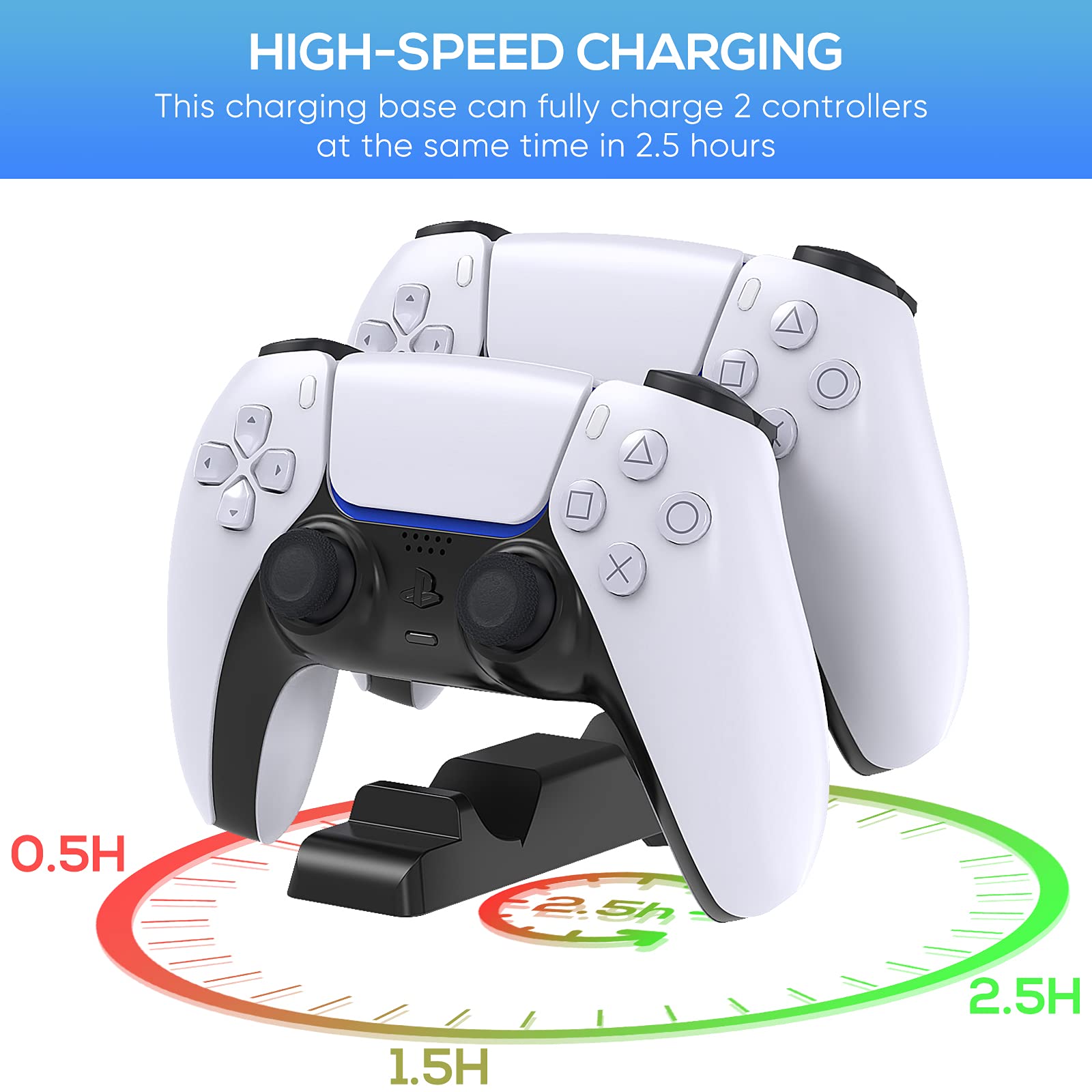 Controller Charging Station for PS5 Charger Dock for Dualsense Installed on Console Top with 2.5H Dual Fast Charging and Safe Charging Circuit Compatible with PlayStation 5 Digital Edition/Ultra HD