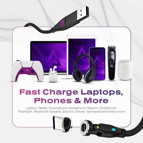 STATIK 360 Pro Magnetic Charging Cable - 100W Fast Charging Magnetic USB C Charging Cable, Magnetic Charger Cable Compatible with Apple Devices, USB-C, Micro-USB, USB-A Adapter - Black 1st Gen 10FT/3M