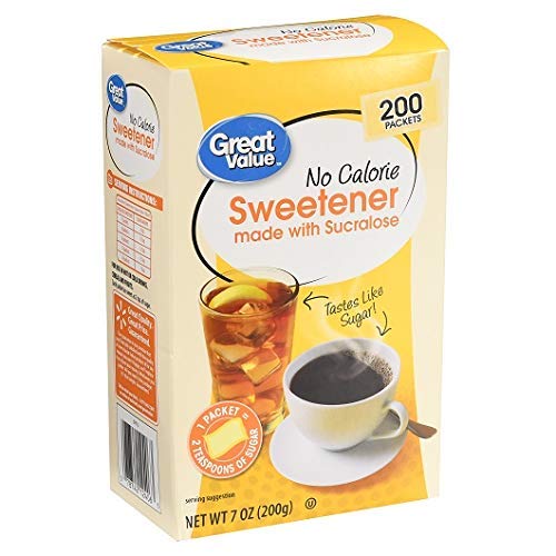 Great Value No Calorie Sucralose Sweetener Packets, 7 oz, 200 Count (1 Pack)
