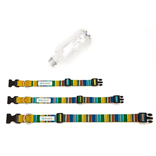 Seawoof Large Dog Collar - Recycled Plastic Comfortable Webbing Breathable Dog Training Tool - Green Stripe - Large