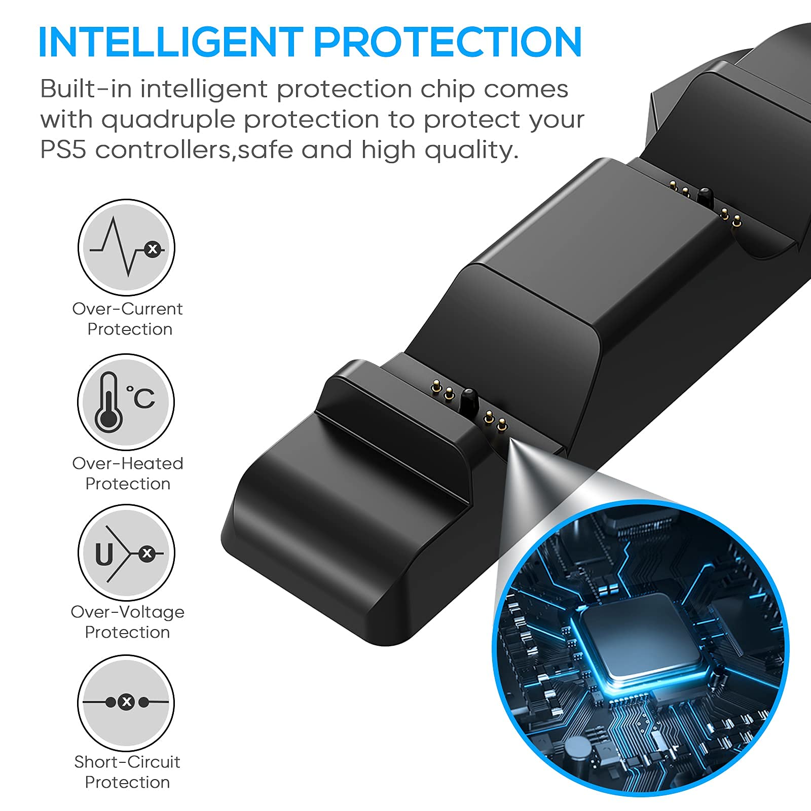 Controller Charging Station for PS5 Charger Dock for Dualsense Installed on Console Top with 2.5H Dual Fast Charging and Safe Charging Circuit Compatible with PlayStation 5 Digital Edition/Ultra HD