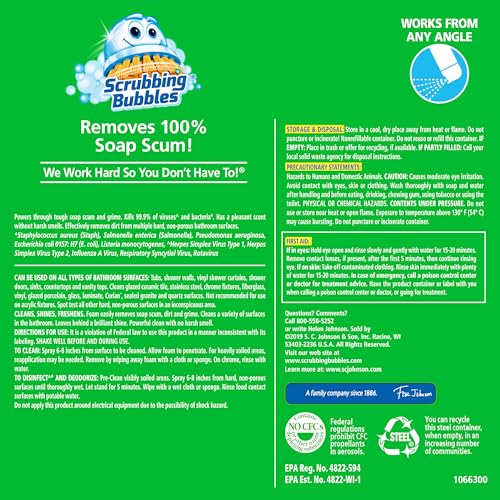 Scrubbing Bubbles Bathroom and Shower Cleaner Aerosol, Foaming Action Bathroom Grime Fighter, Citrus Scent, 20oz (Pack of 1)