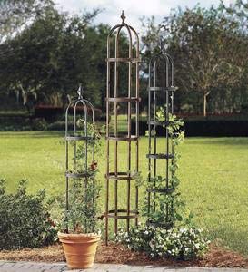 Plow & Hearth Metal Garden Obelisk | Indoor/Outdoor | Powder-Coated Steel | Trellis for Climbing | Floral Pattern | 11" Dia. x 8'H | Bronze