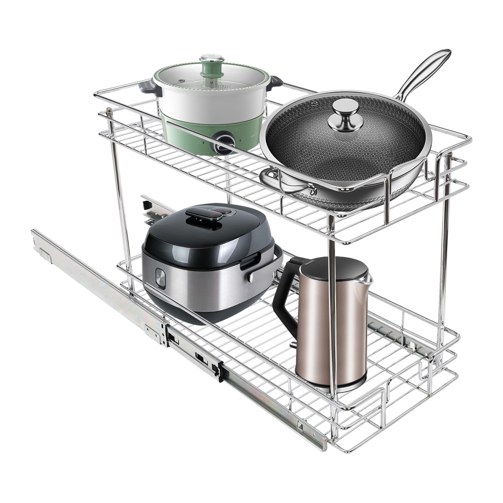 Gagalayong Under Sink Organizers and Storage, Pull Out Cabinet Organizer, 2-Tier Slide Out Kitchen Basket Sink Shelf Cabinet Organizers Adjustable L Shape Counter Organizers (10.5" W X 21.5" D)