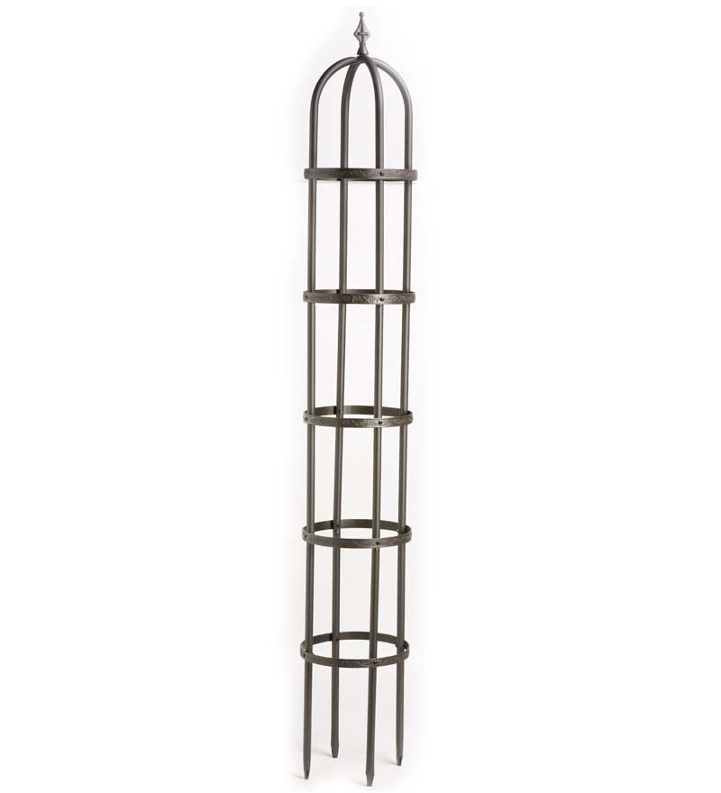 Plow & Hearth Metal Garden Obelisk | Indoor/Outdoor | Powder-Coated Steel | Trellis for Climbing | Floral Pattern | 11" Dia. x 8'H | Bronze