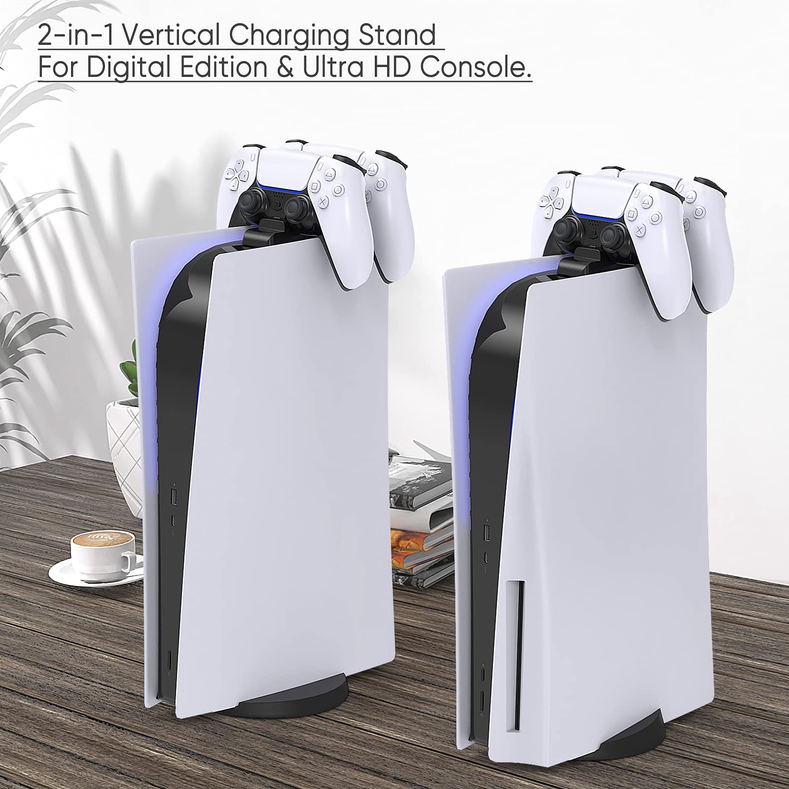 Controller Charging Station for PS5 Charger Dock for Dualsense Installed on Console Top with 2.5H Dual Fast Charging and Safe Charging Circuit Compatible with PlayStation 5 Digital Edition/Ultra HD