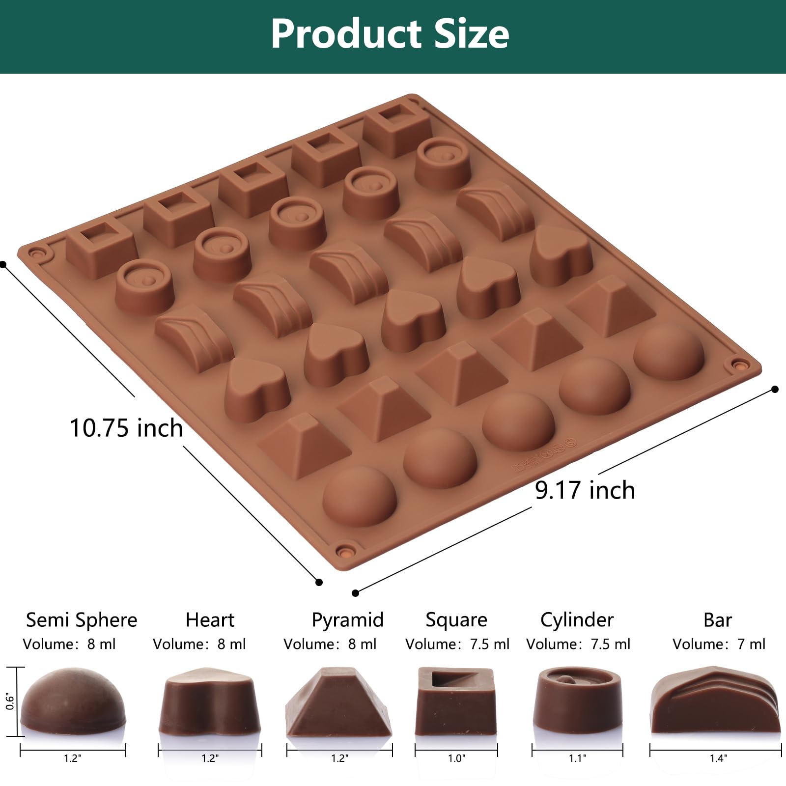 Chocolate Molds Silicone with 30 Cavities 6 Different Shapes for Making Larger Chocolate/Candy/Gummy/Cake Décor for Wedding Party & Celebration