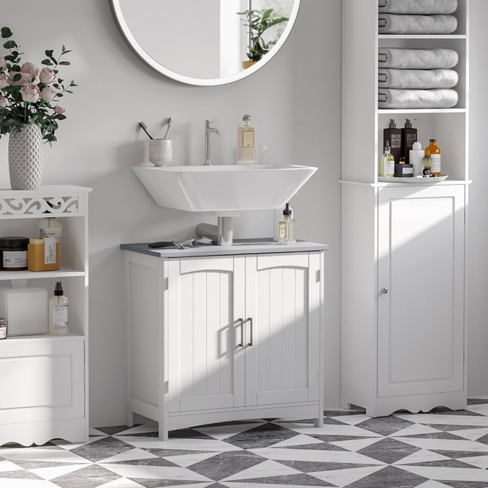 Light Grey Top Pedestal Sink Storage Cabinet, Under Sink Cabinet, Pedestal Sink Storage Bathroom Vanity Cabinet with U-Shape and Adjustable Internal Shelf, 23.5" W x 13" D x 23.5" H