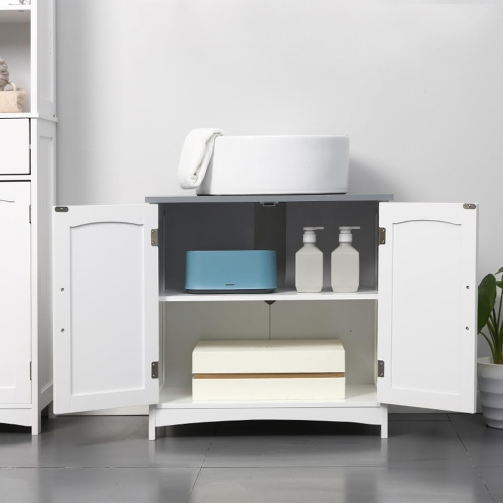 Light Grey Top Pedestal Sink Storage Cabinet, Under Sink Cabinet, Pedestal Sink Storage Bathroom Vanity Cabinet with U-Shape and Adjustable Internal Shelf, 23.5" W x 13" D x 23.5" H