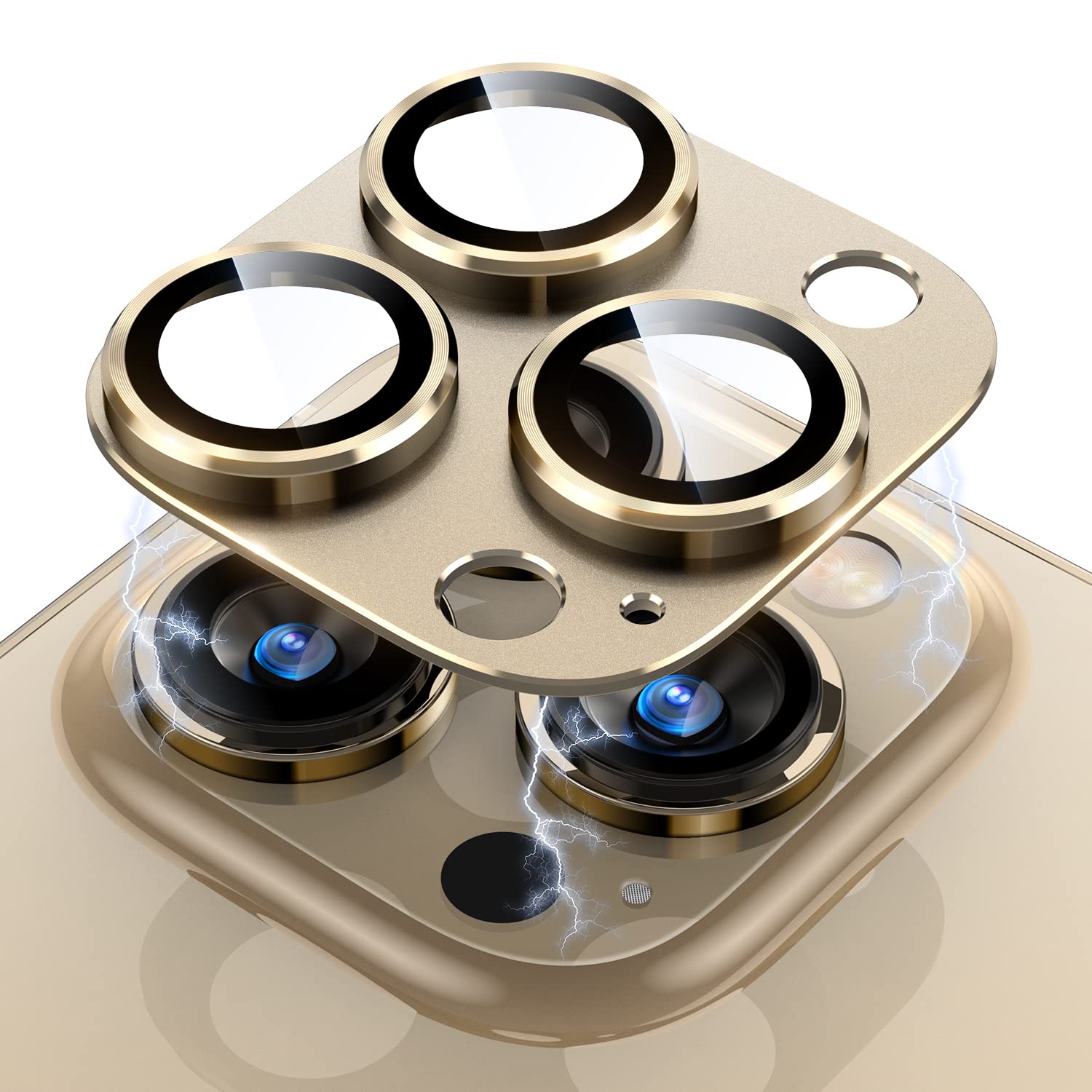 Uyiton for iPhone 14 Pro/iPhone 14 Pro Max Camera Lens Protector, [Drop Protection] 9H Tempered Glass Camera Cover screen Metal Ring Case Friendly Scratch Resistant Easy to Install Gold