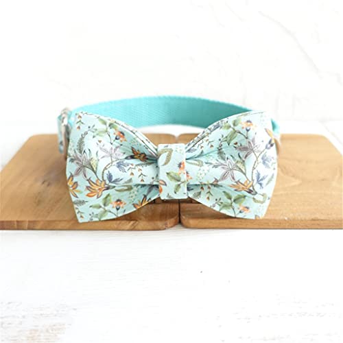FLOYINM Personalized ID Dog Collar and Leash Set Turquoise Designer Pet Collar with Bow Quick Release Adjustable Dog Collar Walking Lead (Color : C, Size : L)