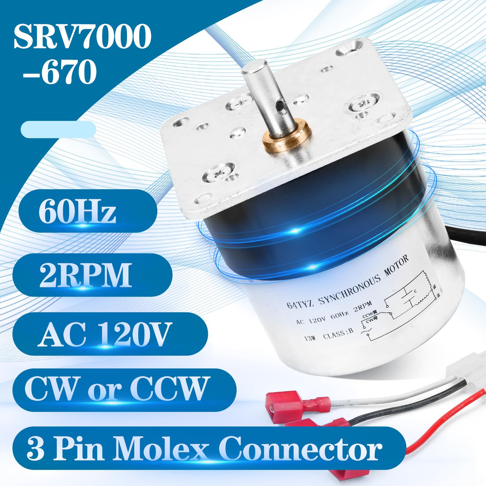 SRV7000-670 Auger Feed Motor Compatible with Pelpro and Pleasant Hearth Pellet Stoves, 2RPM Auger Motor