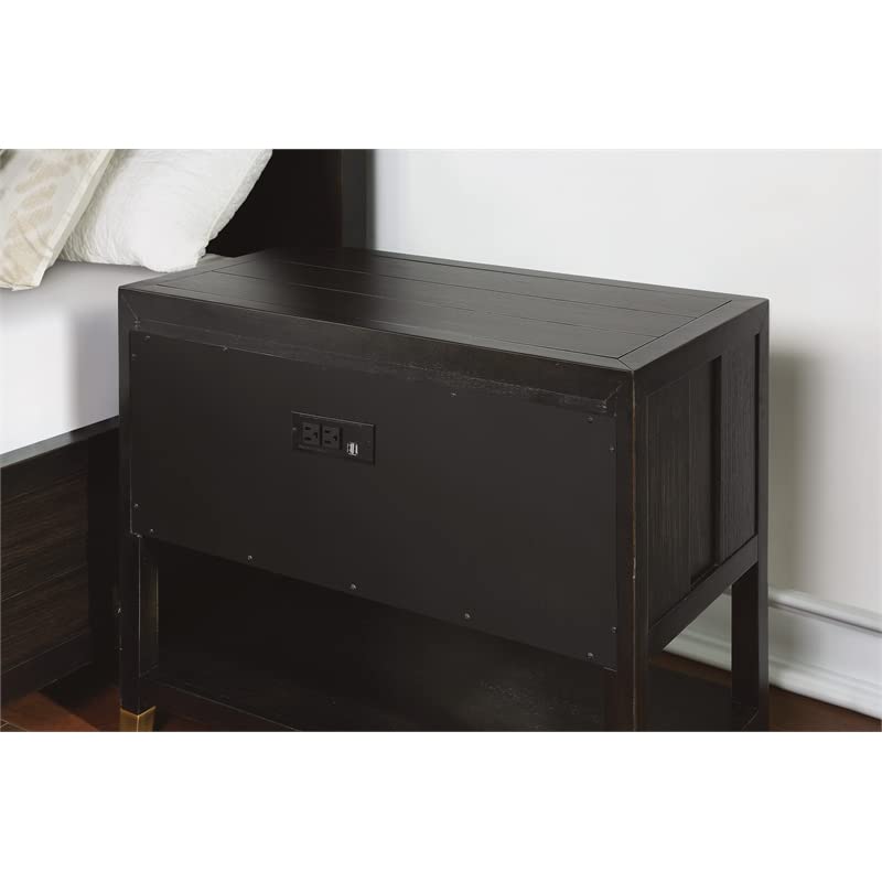 BOWERY HILL Mid-Century Dark Brown Finish Wood Open Nightstand