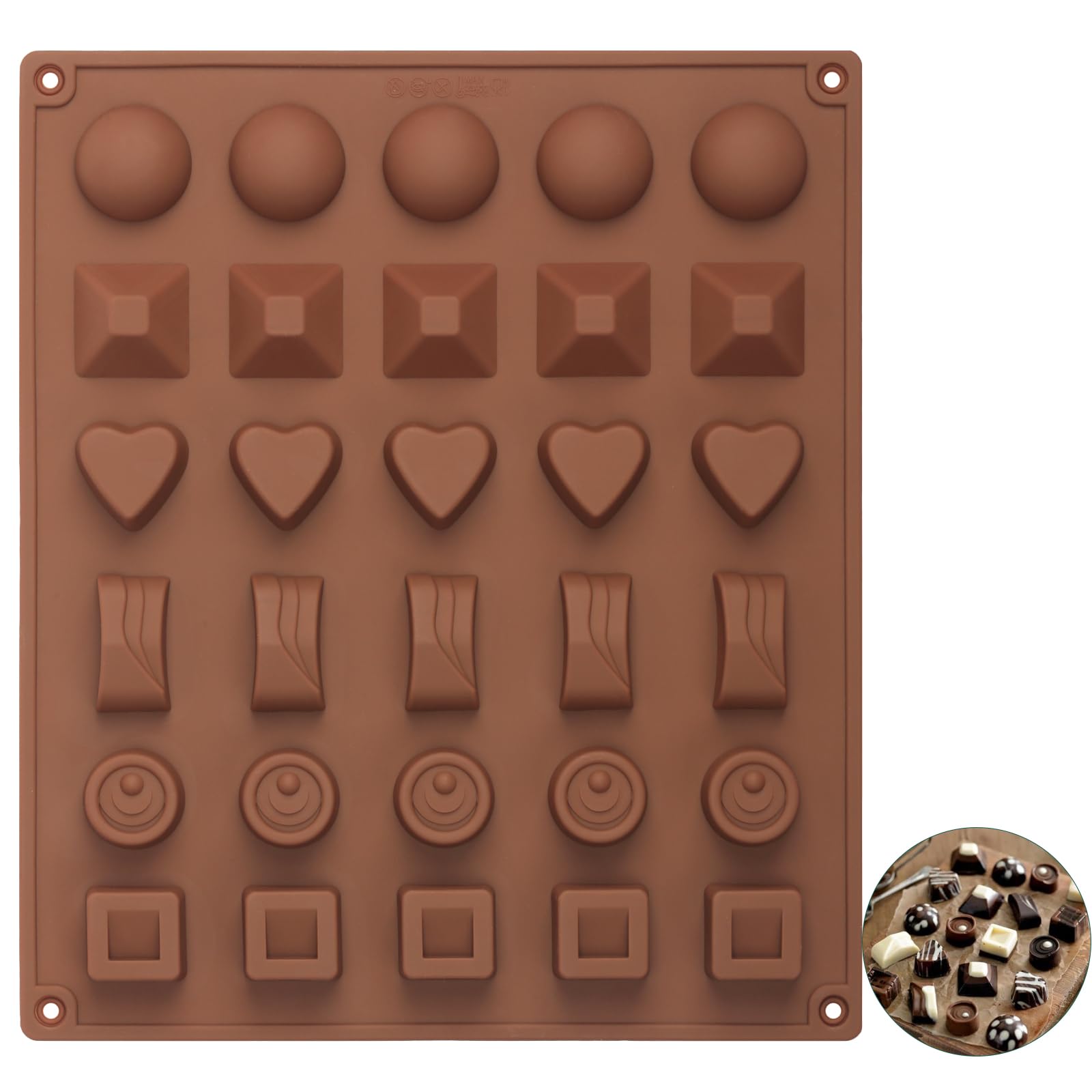 Chocolate Molds Silicone with 30 Cavities 6 Different Shapes for Making Larger Chocolate/Candy/Gummy/Cake DΓ©cor for Wedding Party & Celebration