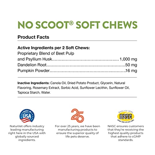 NaturVet - No Scoot for Dogs - 120 Soft Chews - Plus Pumpkin - Supports Healthy Anal Gland & Bowel Function - Enhanced with Beet Pulp & Psyllium Husk