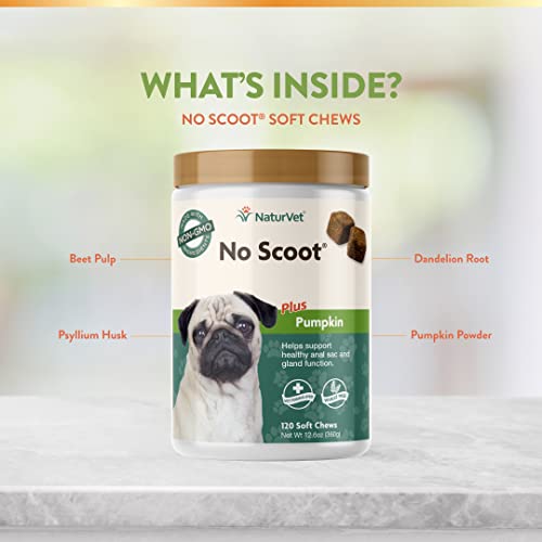 NaturVet - No Scoot for Dogs - 120 Soft Chews - Plus Pumpkin - Supports Healthy Anal Gland & Bowel Function - Enhanced with Beet Pulp & Psyllium Husk