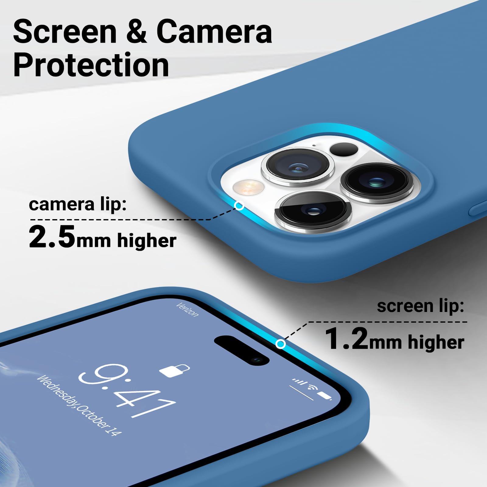 AOTESIER Shockproof Designed for iPhone 14 Pro Max Case, [Food Grade Silicone] [Military Drop Protection] with Anti-Scratch Lining Protective Phone Case for 14 ProMax, 6.7 inch, Azure Blue
