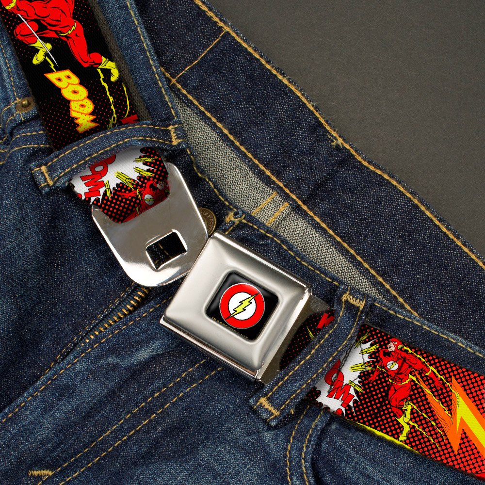 Buckle-Down Seatbelt Belt - The Flash BOOM-KABOOM! - 1.0" Wide - 20-36 Inches in Length