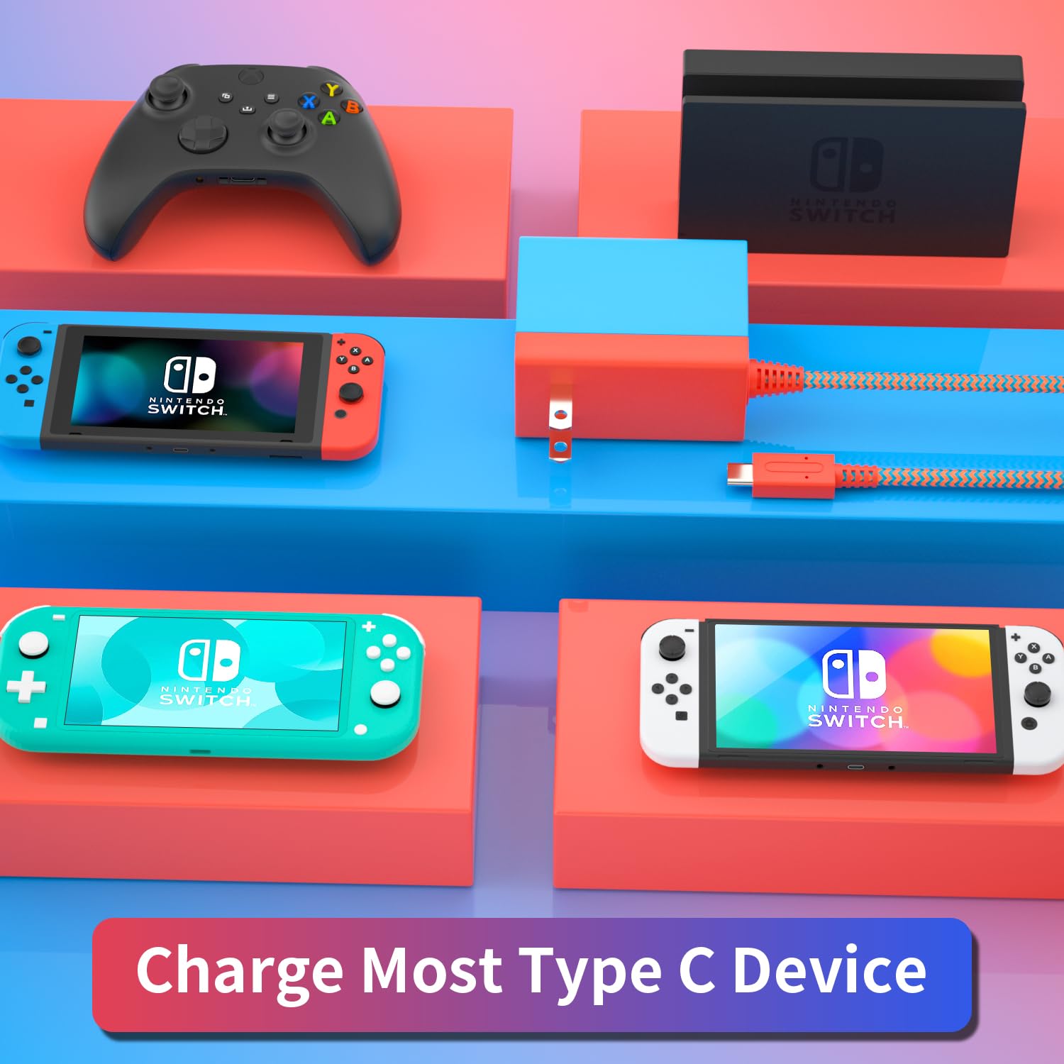 Mviioe Switch Charger for Nintendo Switch Switch AC Adapter 15V 2.6A Switch Charger Cord 5FT 39W Power Supply Compatible with Nintendo Switch/Lite/OLED/Steam Deck/PlayStation Portal
