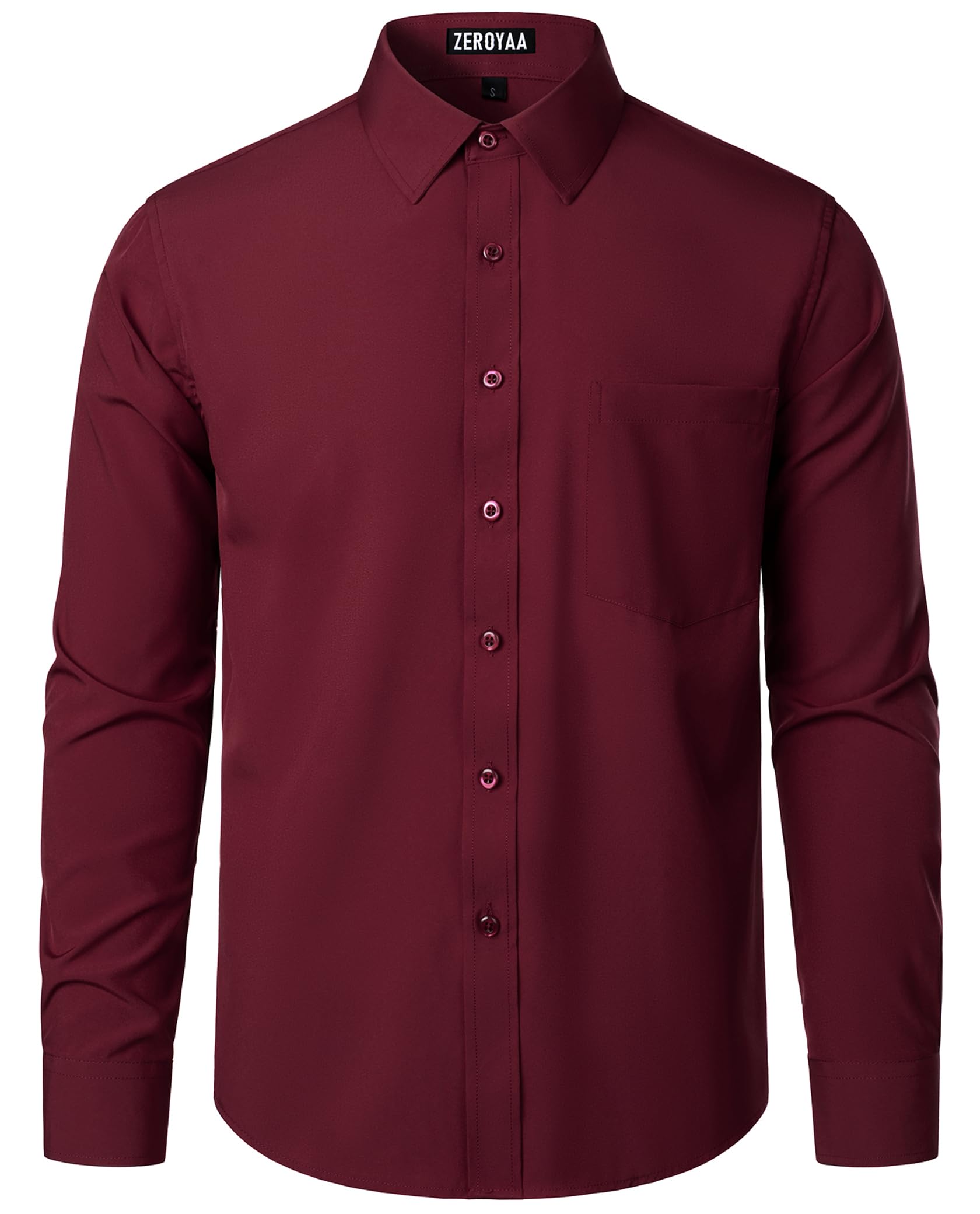 ZEROYAA Men's Regular Fit Dress Shirt Solid Wrinkle-Free Long Sleeve Casual Business Button Up Shirts with Pocket ZSSCL05-Maroon Small