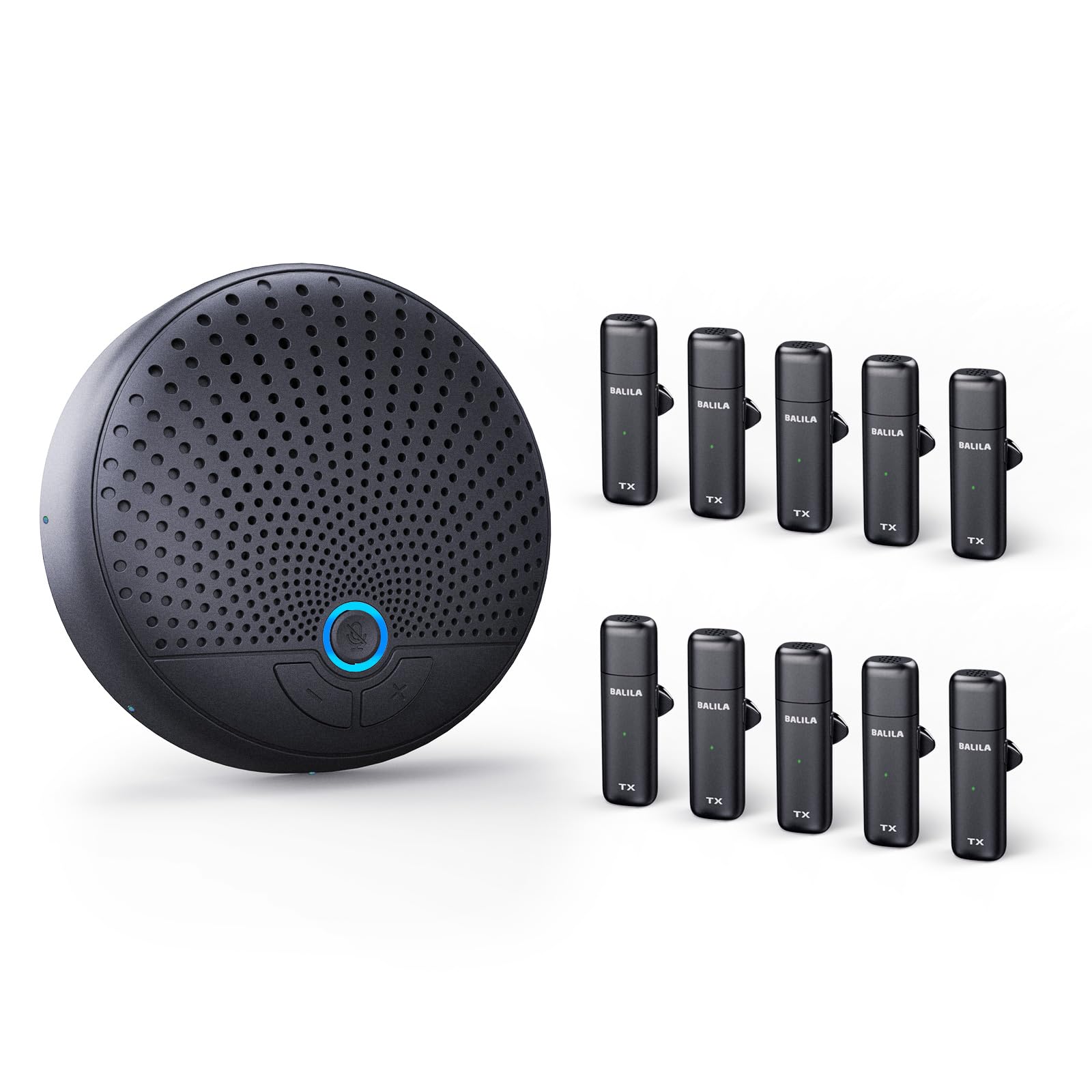 Conference Speakerphone, BALILA Wireless Conference Speaker with 5 Microphones, Portable Omnidirectional Computer Microphone for Streaming, Call Speaker Skype, Webinar, Interview
