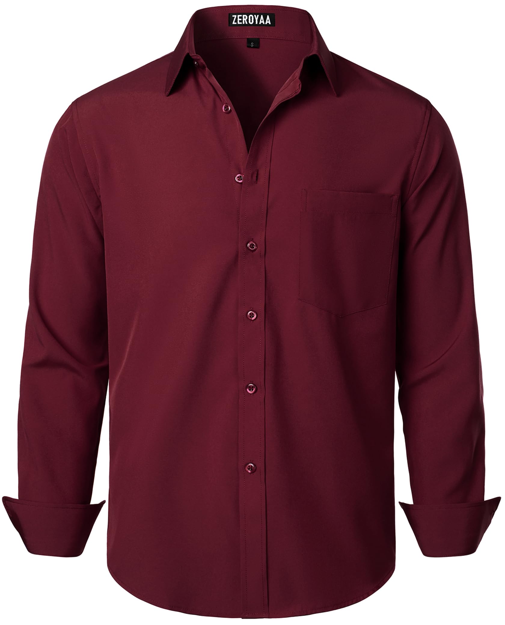 ZEROYAA Men's Regular Fit Dress Shirt Solid Wrinkle-Free Long Sleeve Casual Business Button Up Shirts with Pocket ZSSCL05-Maroon Small