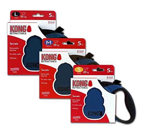Alcott Kong Terrain Retractable Dog Leash, Medium, Blue, 16' Long