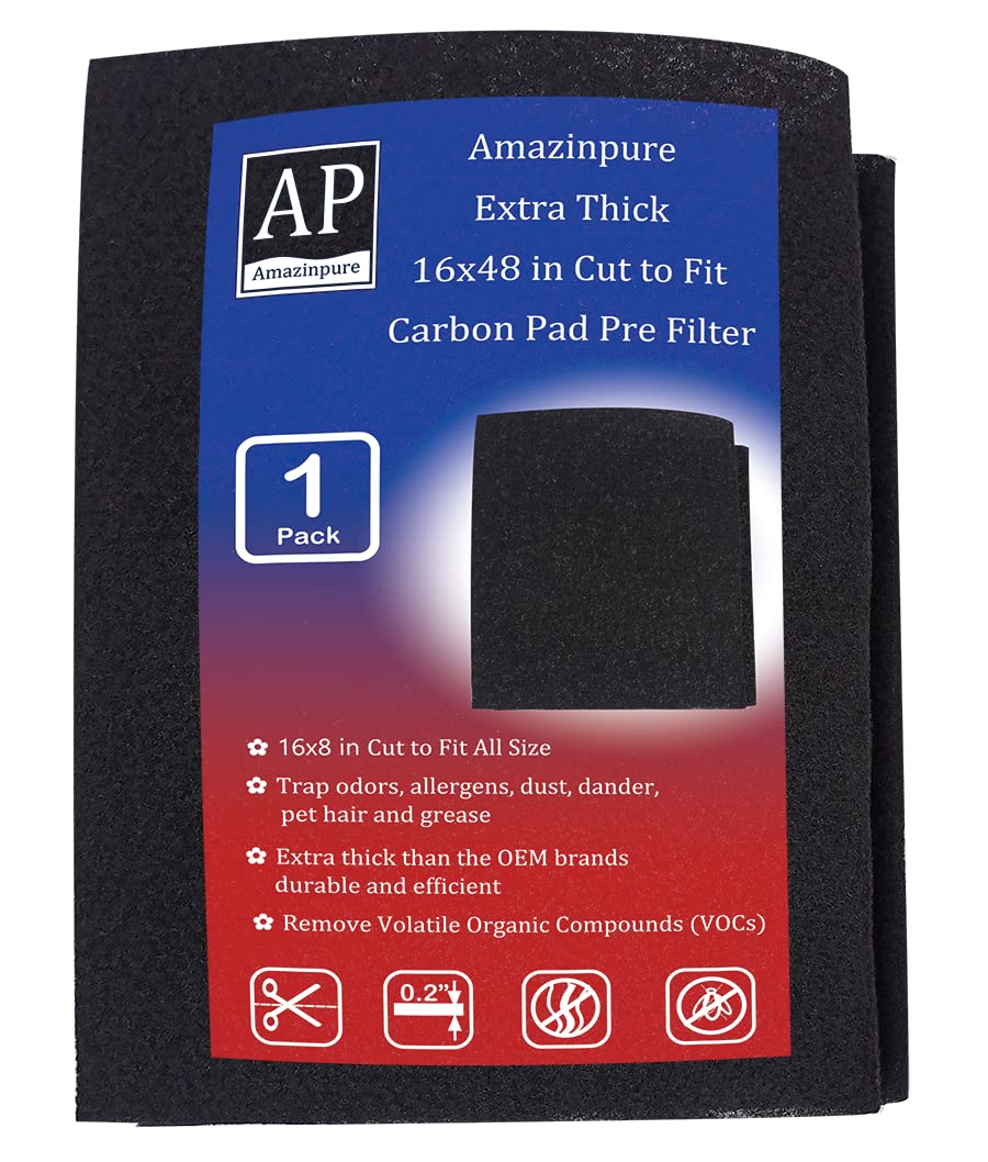 Amazinpure 16x48 in Cut to Fit Carbon Pad Pre Filter for Honeywell HPA100, HPA200, HPA300 Series Consoles & Winix 5500 Range Hoods & Pet Cat Litter Boxes